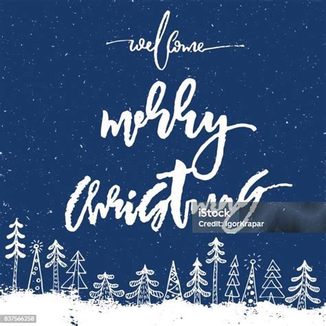 환영 합니다 메리 크리스마스 해피 뉴가 어 크리스마스 트리 화이트 비문 눈이을 미술 서 예 글꼴 텍스트 개념에 대한 스톡 벡터 아트 및 기타 이미지 Istock
