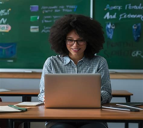 Teacher Using Laptop In Classroom Premium Ai Generated Image
