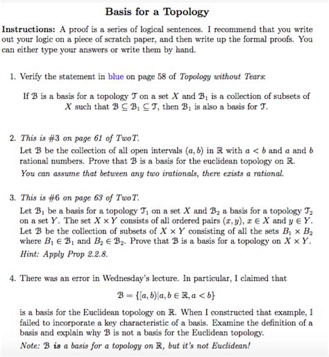 Solved Basis For A Topology Instructions A Proof Is A Chegg
