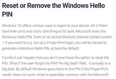 Reset Or Remove The Windows Hello PIN IT Admins