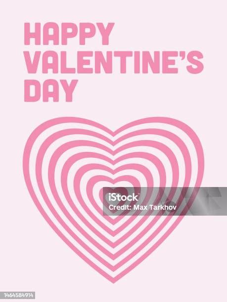 간단한 해피 발렌타인 데이 포스터 텍스트가 있는 줄무늬 하트 귀여운 로맨틱 포스터 디자인 구도에 대한 스톡 벡터 아트 및 기타 이미지 Istock