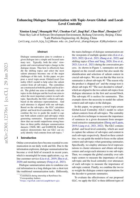 Pdf Enhancing Dialogue Summarization With Topic Aware Global And