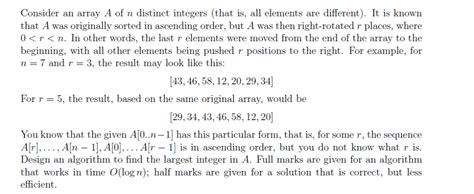 Solved Consider An Array A Of N Distinct Integers That Is