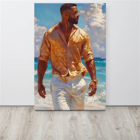 Biracial Man On The Beach Ai Generated Digital Wall Art Canvas