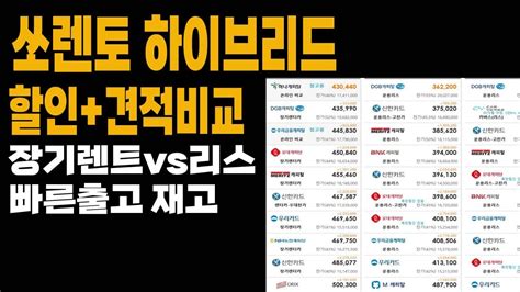 쏘렌토하이브리드 장기렌트 리스 즉시출고재고 견적비교 Youtube