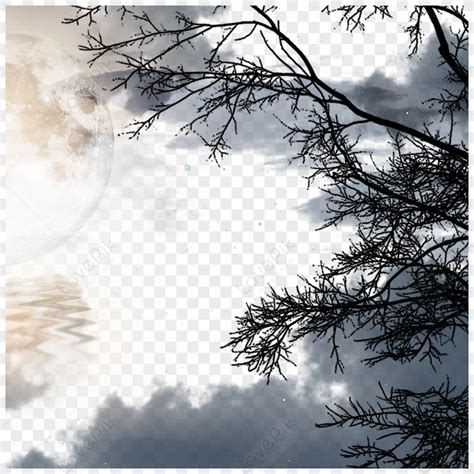 밤 보름달 문 하늘 일러스트작은 가지 Png 일러스트 무료 다운로드 Lovepik