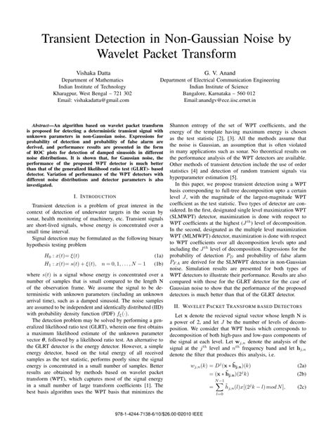 pdf transient detection in non gaussian noise by wavelet packet transform