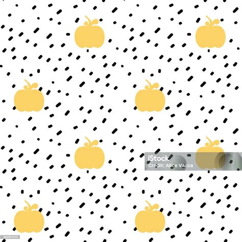 노란 호박과 흰색 배경에 간단한 추상 원활한 벡터 패턴 그림에 그려진된 검은 색종이 손 10월에 대한 스톡 벡터 아트 및 기타 이미지 10월 11월 9월 Istock