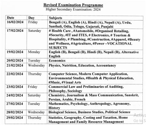 Hs Exam Routine 2026 West Bengal Board Revised