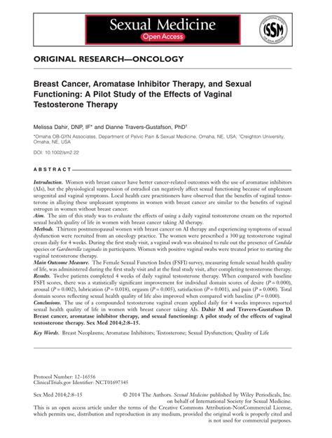 PDF Breast Cancer Aromatase Inhibitor Therapy And Sexual Functioning A Pilot Study Of The