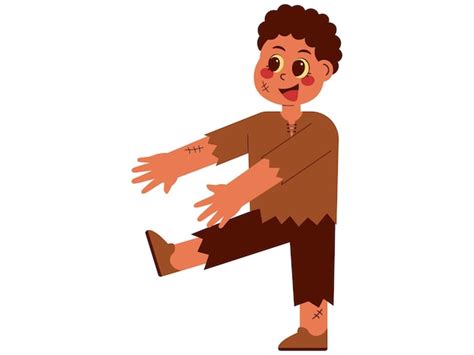 좀비 할로윈 의상을 입은 귀여운 아이 일러스트 프리미엄 벡터