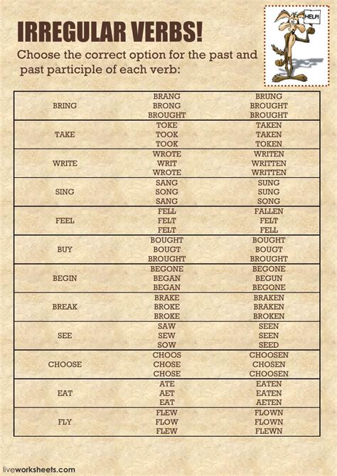 Irregular Verbs Quiz Interactive Worksheet Irregular Verbs Verb Verb Forms