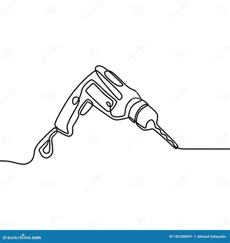One Continuous Line Drawing Of Portable Drill Machine Electric Hand