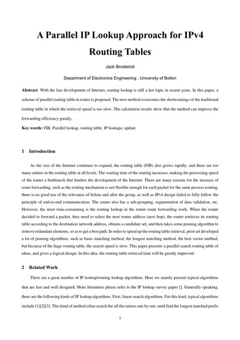 Pdf A Parallel Ip Lookup Approach For Ipv4 Routing Tables