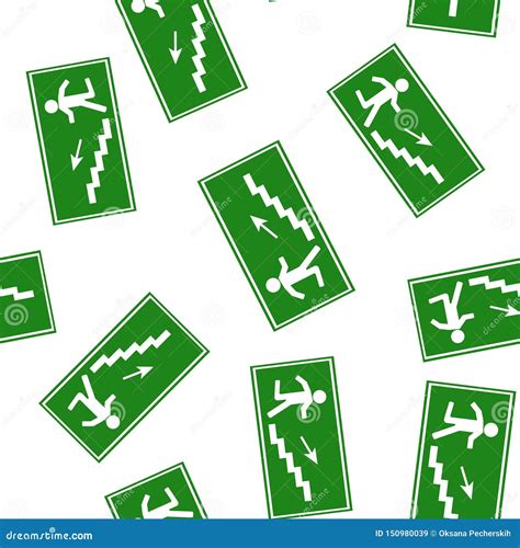 Emergency Down Stairs Exit Sign Red Safety Evacuation Indicator Vector Illustration