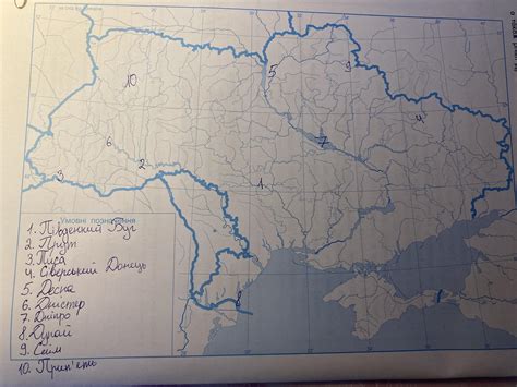 Познач на контурній карті України 8 найбільших за довжиною річок у межах країни а також річки