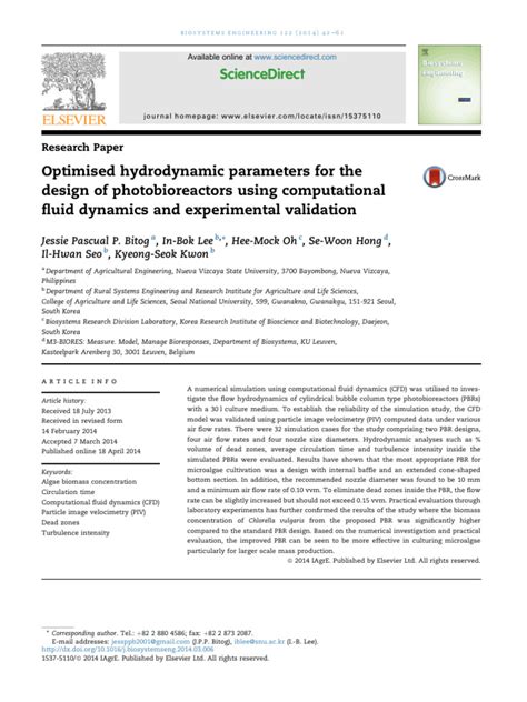 [2014 95 a1] optimised hydrodynamic parameters for the design of
