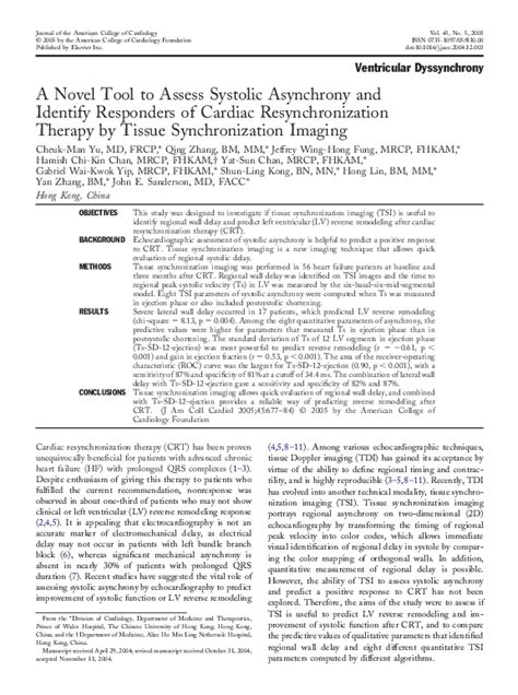 Pdf A Novel Tool To Assess Systolic Asynchrony And Identify Responders Of Cardiac