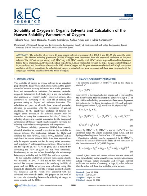 Oxygen Solubility Pdf Solubility Solvent
