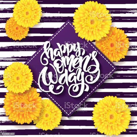 벡터 일러스트 레이 션 여자 레터링국화 꽃과 마름모 8 월 행복 한 날 카드의 3월에 대한 스톡 벡터 아트 및 기타 이미지 3월 Day 8 International