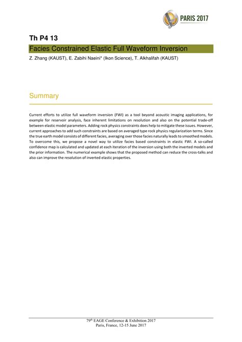 Pdf Facies Constrained Elastic Full Waveform Inversion