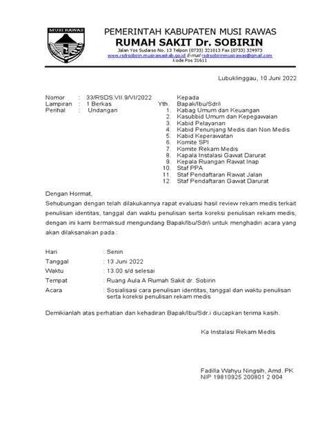 Undangan Rapat Evaluasi Erm Dan Formulir Rm Pdf