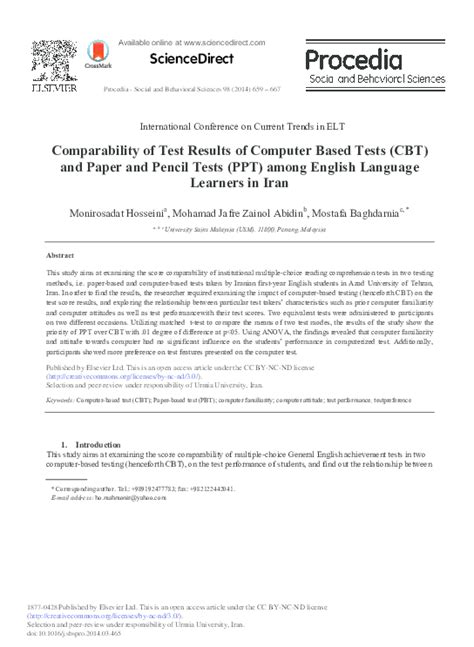 Pdf Comparability Of Test Results Of Computer Based Tests Cbt And Paper And Pencil Tests
