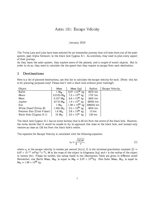Astro Calculate Escape Velocity Astro 101 Escape Velocity January 2019 The Twins Leia And