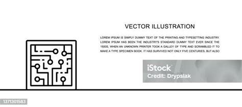 ซีพียู ชิปคอมพิวเตอร์ วงจรอิเล็กทรอนิกส์ หน่วยประมวลผลหนึ่งไอคอนบรรทัดของ ภาพประกอบสต็อก ดาวน์