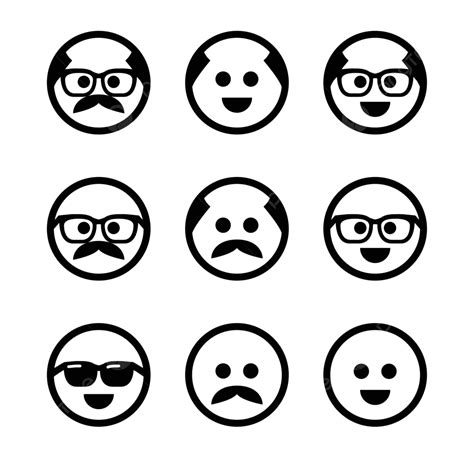 Icon Set Of A Spectacled Mustached Bald Man Confronting Various Symbols Vector Image Cartoon