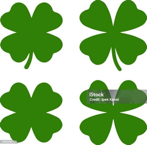 픽셀 완벽 한 아이콘 녹색 네 잎 클로버 꽃의 세트입니다 간단한 평면 디자인 벡터 일러스트 흰색 투명 배경에 격리 0명에 대한