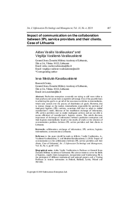 Pdf Impact Of Communication On The Collaboration Between 3pl Service Providers And Their