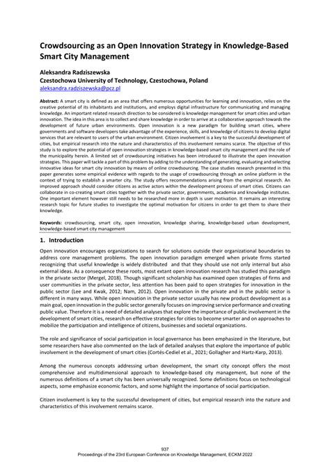 Pdf Crowdsourcing As An Open Innovation Strategy In Knowledge Based Smart City Management
