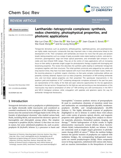 PDF Lanthanide Tetrapyrrole Complexes Synthesis Redox Chemistry