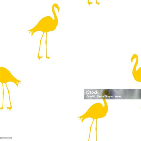 원활한 플라밍고 패턴 벡터 일러스트레이션 노란색 플라밍고 무늬 흰색 배경입니다 여름 배경 화면 배경 만화 벡터 일러스트 레이션 귀여운에 대한 스톡 벡터 아트 및 기타 이미지