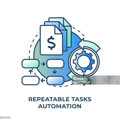 반복 가능한 작업 자동화 개념 아이콘입니다 급여 처리 소프트웨어는 추상적인 아이디어 라인 일러스트레이션에 도움이 됩니다 격리된 외곽선 그리기 아이콘에 대한 스톡 벡터 아트