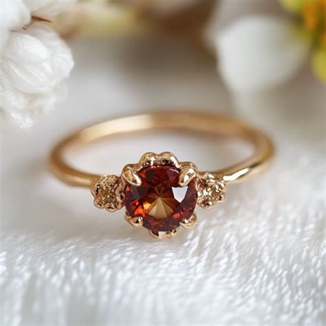 Crimson Flame Garnet Ring Dainty Garnet Engagement Ring