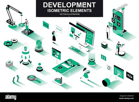 Development Company Bundle Of Isometric Elements Interface Prototyping