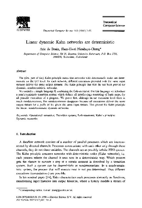 Pdf Linear Dynamic Kahn Networks Are Deterministic