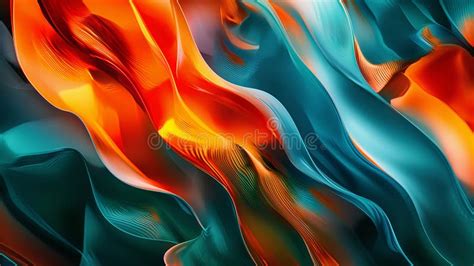 Abstract Wave Patterns Featuring Bold Geometric Shapes In Green And Red Vibrant Color Palette