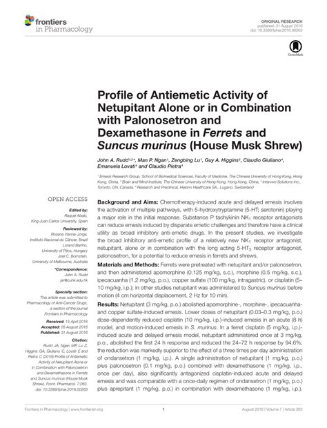 Pdf Profile Of Antiemetic Activity Of Netupitant Alone Or In Combination With Palonosetron And