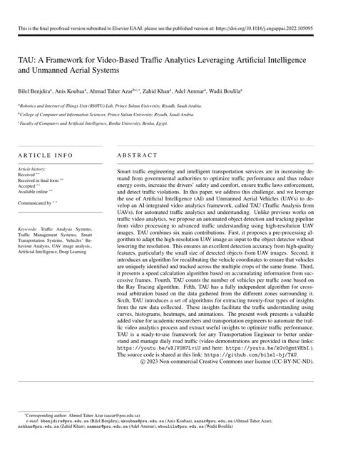Pdf Tau A Framework For Video Based Traffic Analytics Leveraging Artificial Intelligence And