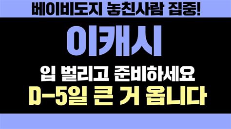 베이비도지 놓친사람 집중 이캐시 입 벌리고 준비하세요 D 5일 큰 거 옵니다 이캐시호재 이캐시급등 이캐시시세 이캐시코인호재 이캐시코인속보 이캐시호재이슈