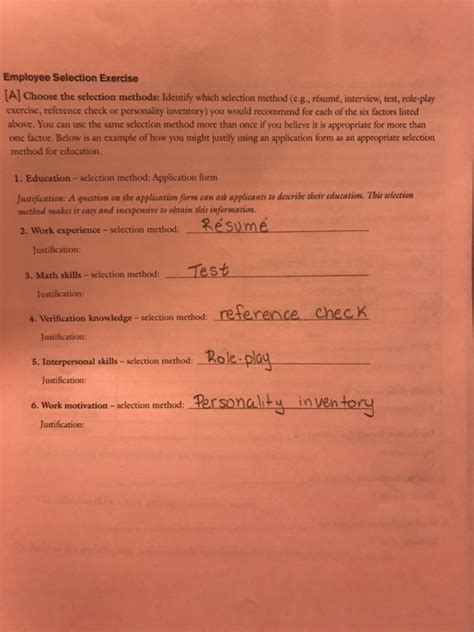 solved employee selection exercise a] choose the selection