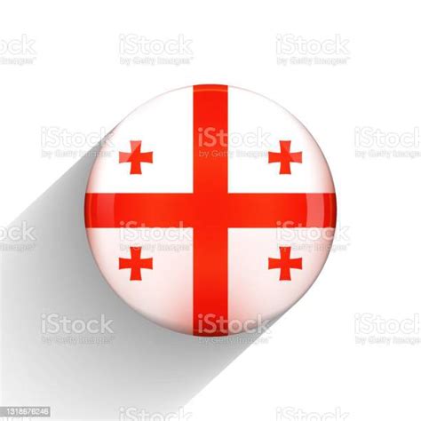 조지아의 국기와 유리 빛 공 둥근 구 템플릿 아이콘 그루지야어 국가 상징 흰색 배경에 강조 표시된 광택 사실적 공 3d 추상 벡터 일러스트레이션 큰 거품 3차원 형태에 대한