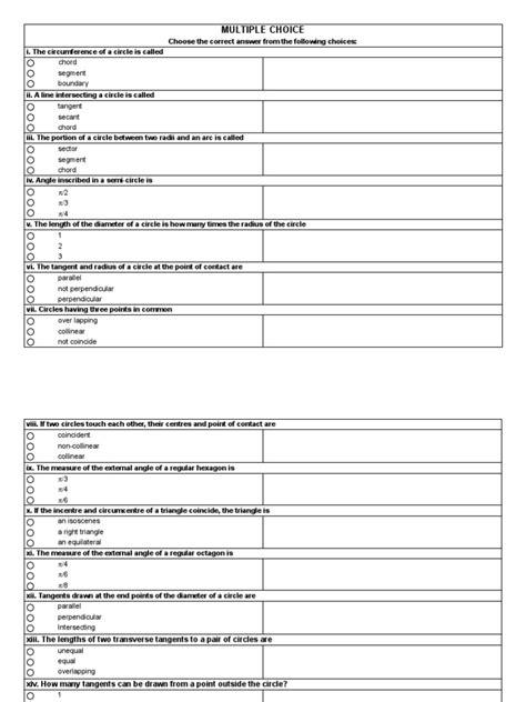 10 Math 13 Mcqs Web Pdf Circle Triangle