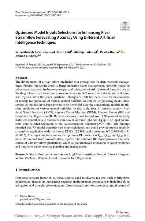optimized model inputs selections for enhancing river streamflow