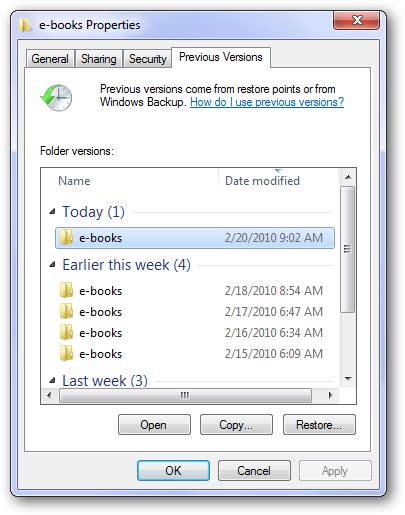 restore previous versions of files in every edition of windows 7