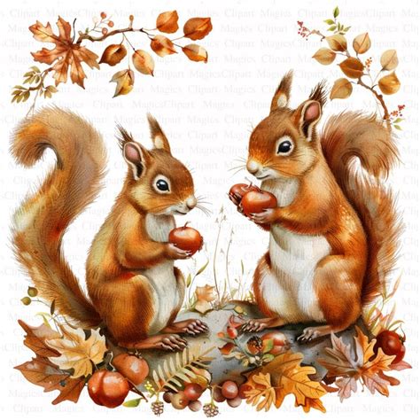 Watercolor Squirrels Clipart 5 High Quality S Digital Download