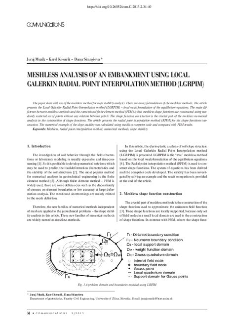 pdf meshless analysis of an embankment using local galerkin radial